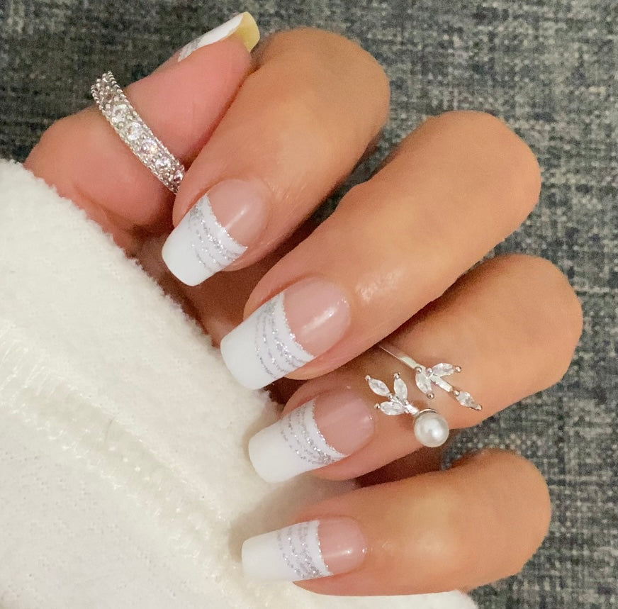 Glitter Glam Silver French Nail Wraps